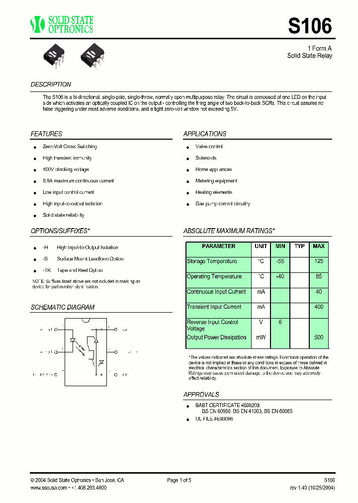 S106_1303181.PDF Datasheet Download --- IC-ON-LINE