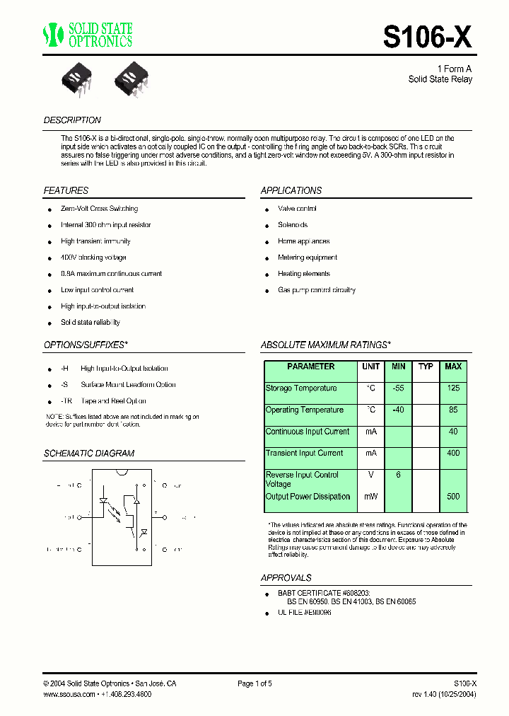 S106-X_1303182.PDF Datasheet Download --- IC-ON-LINE