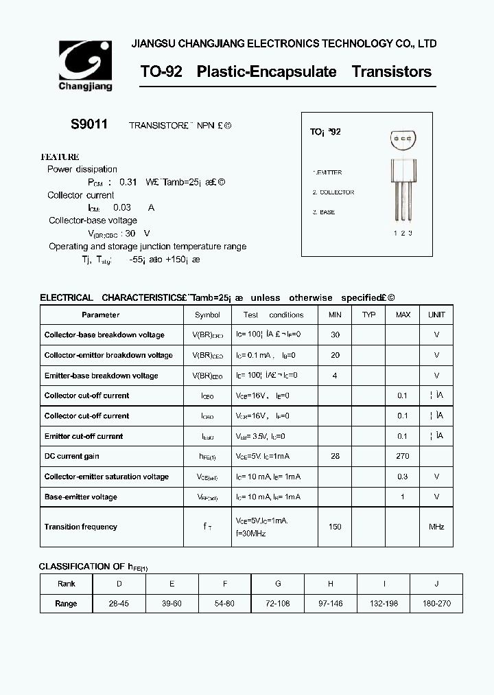 S9011-TO-92_1304314.PDF Datasheet Download --- IC-ON-LINE