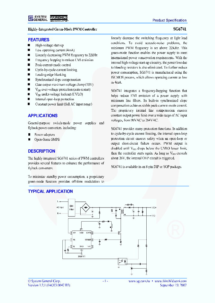 SG6741_1183003.PDF Datasheet Download --- IC-ON-LINE