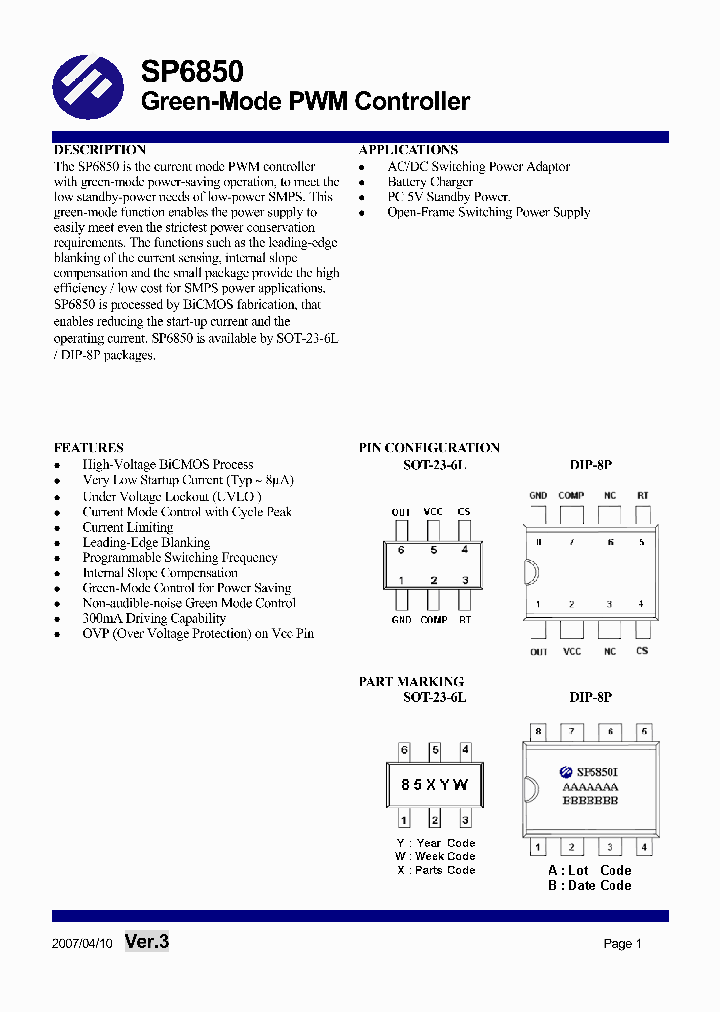 SP6850_1049153.PDF Datasheet Download --- IC-ON-LINE