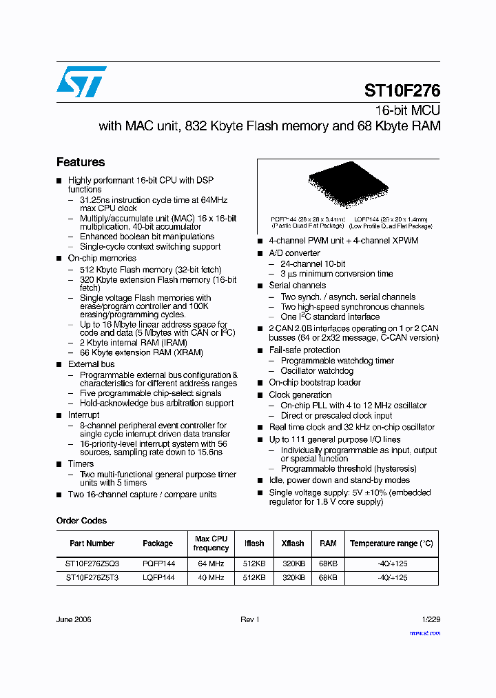 ST10F27606_1317193.PDF Datasheet Download --- IC-ON-LINE