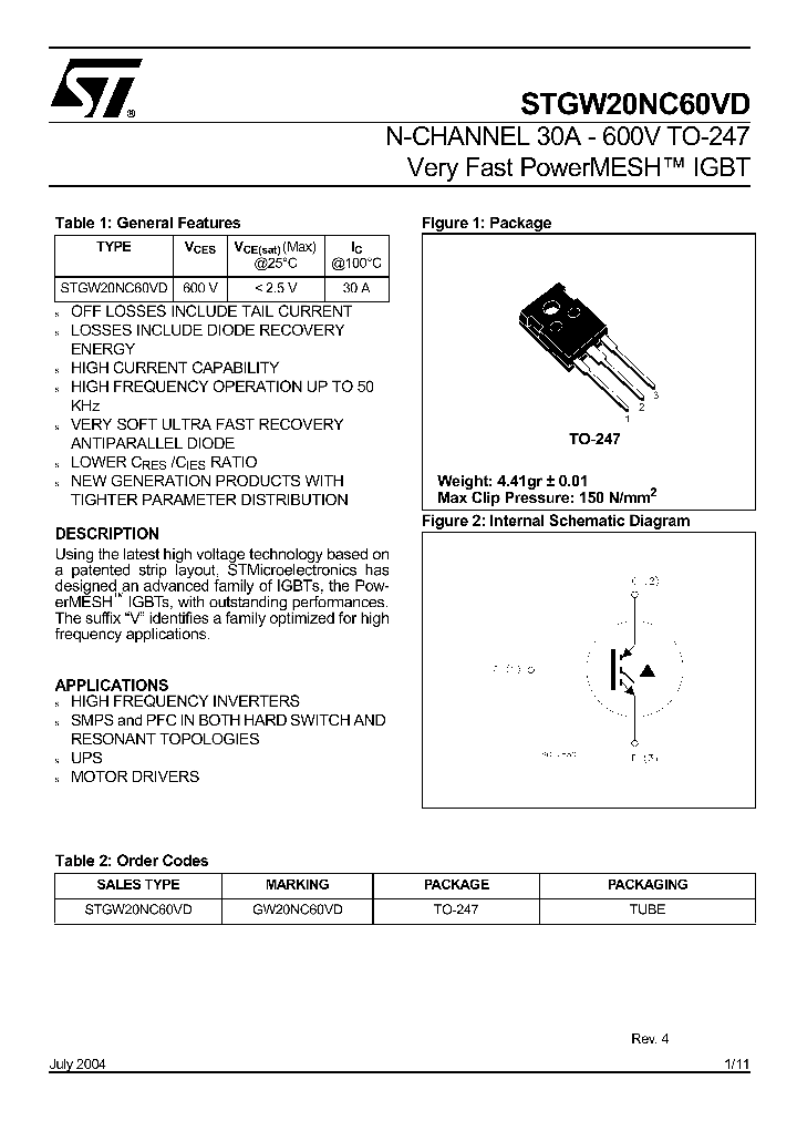STGW20NC60VD_1318309.PDF Datasheet Download --- IC-ON-LINE