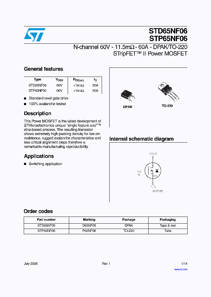 STP65NF06_1184894.PDF Datasheet Download --- IC-ON-LINE