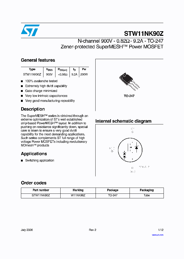 STW11NK90Z_1080375.PDF Datasheet Download --- IC-ON-LINE