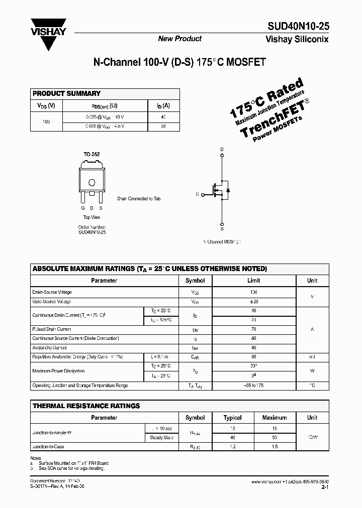 SUD40N10-25_1319747.PDF Datasheet Download --- IC-ON-LINE