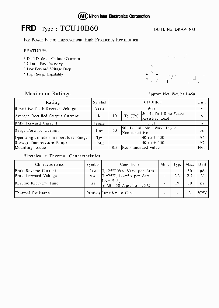 TCU10B60_1323169.PDF Datasheet Download --- IC-ON-LINE
