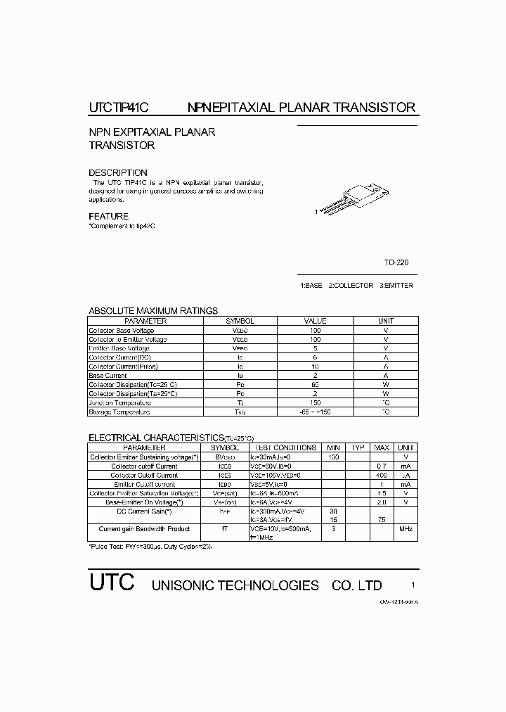 TIP41C_1127099.PDF Datasheet Download --- IC-ON-LINE