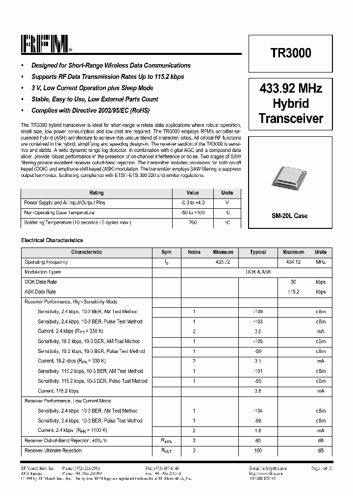 TR3000_1328754.PDF Datasheet Download --- IC-ON-LINE
