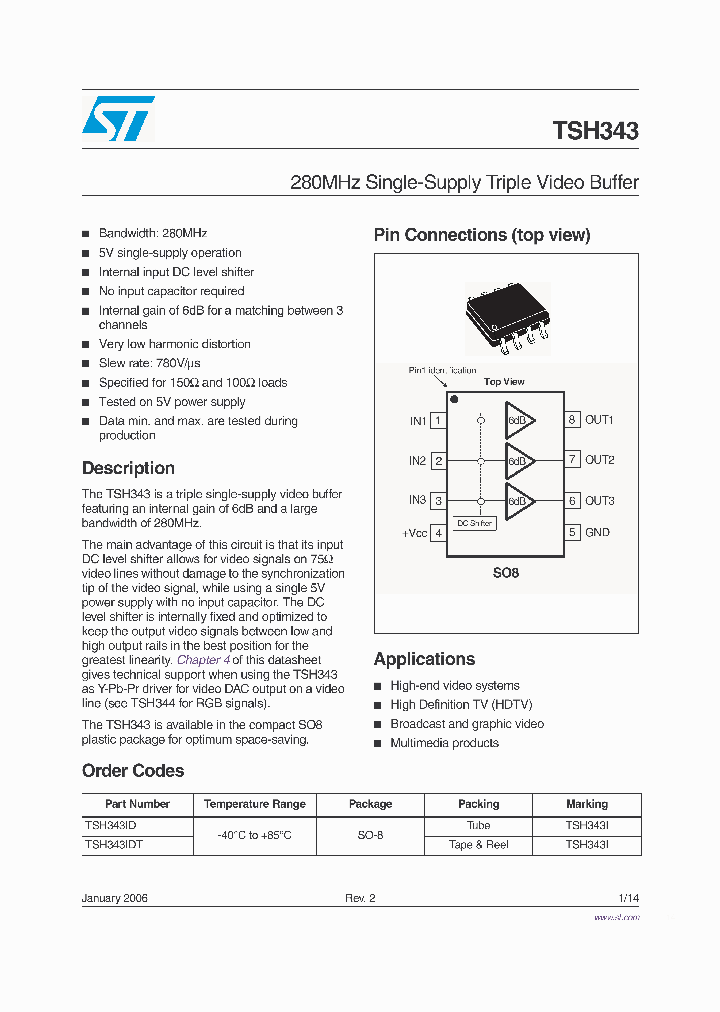 TSH343IDT_1329410.PDF Datasheet Download --- IC-ON-LINE