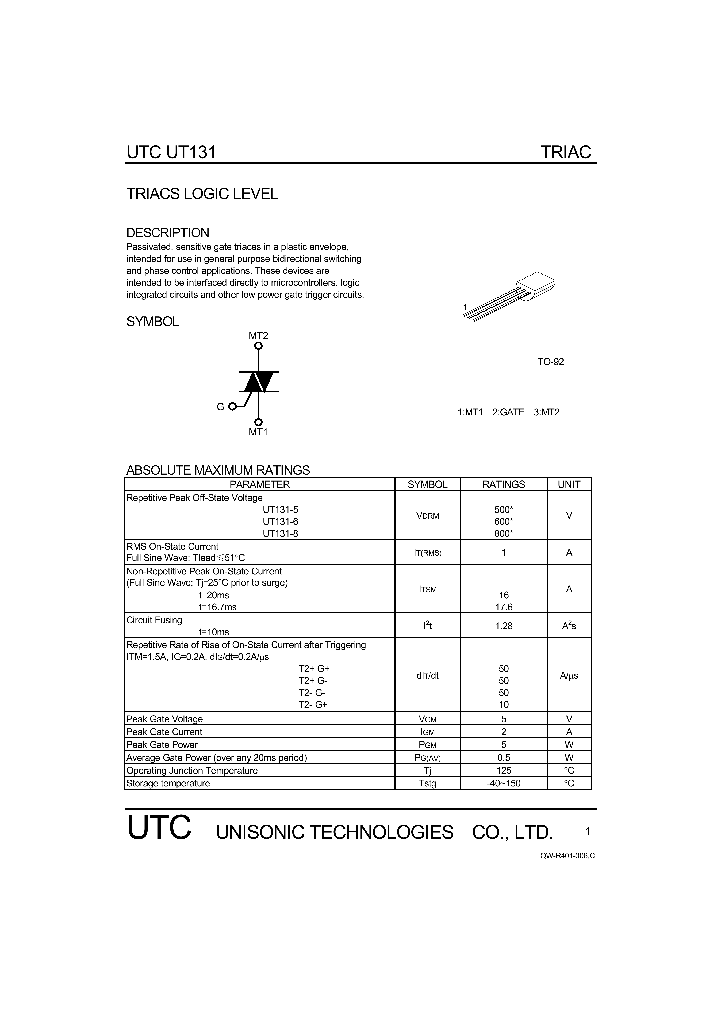 UT131_1333013.PDF Datasheet Download --- IC-ON-LINE