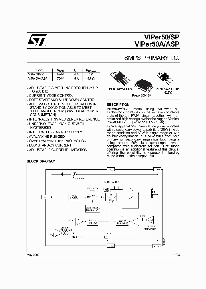 VIPER50SP_1334444.PDF Datasheet Download --- IC-ON-LINE
