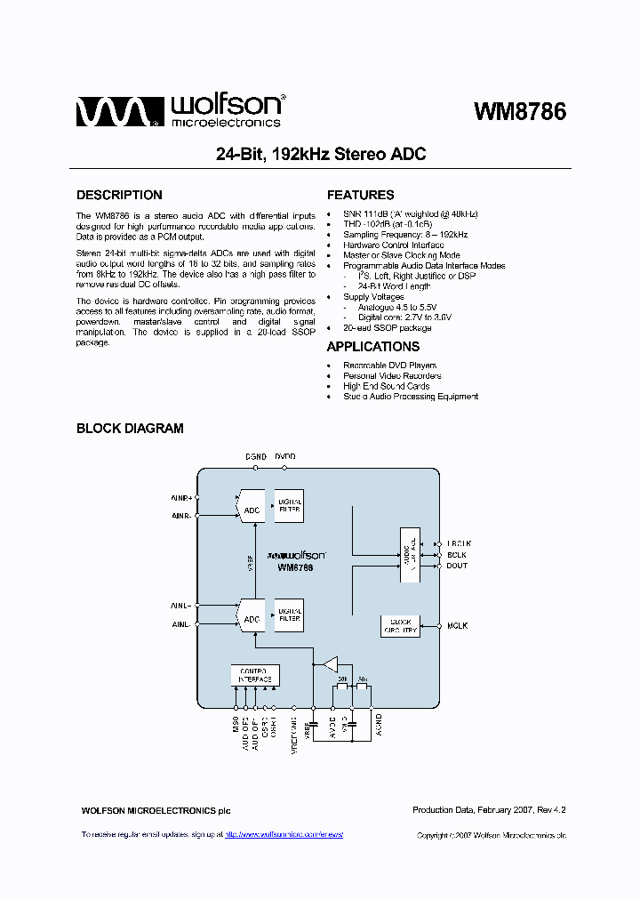 WM878607_1336317.PDF Datasheet Download --- IC-ON-LINE