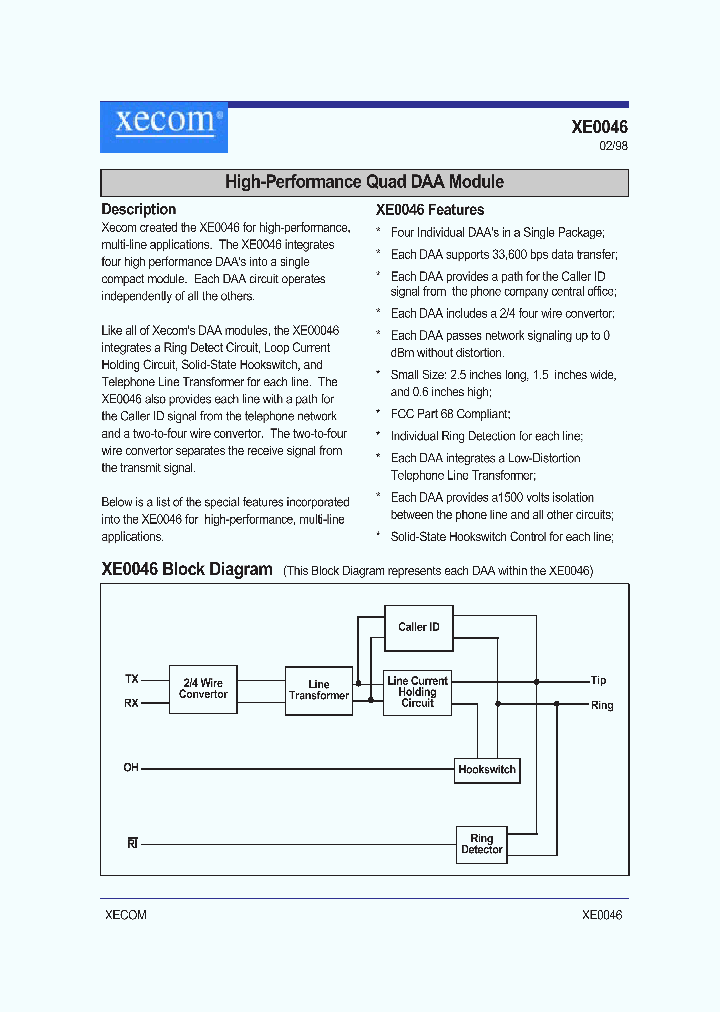 XE0046_1337758.PDF Datasheet Download --- IC-ON-LINE