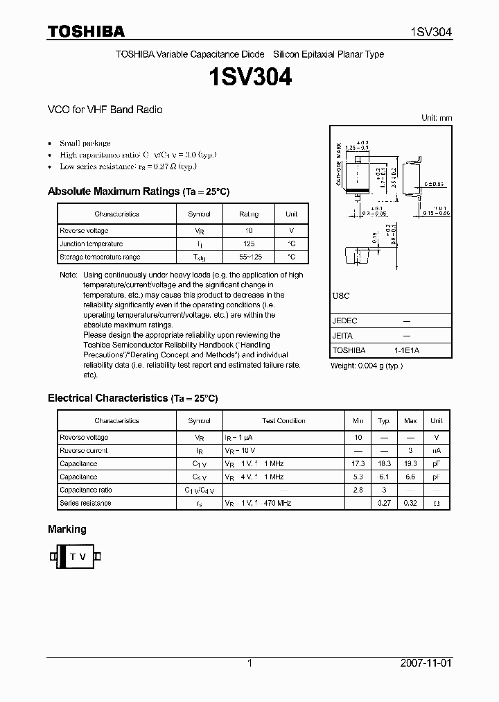 1SV30407_4124879.PDF Datasheet Download --- IC-ON-LINE