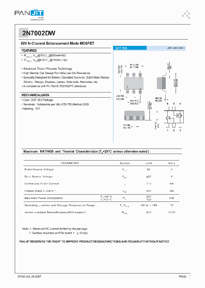 2N7002DW_4146196.PDF Datasheet Download --- IC-ON-LINE