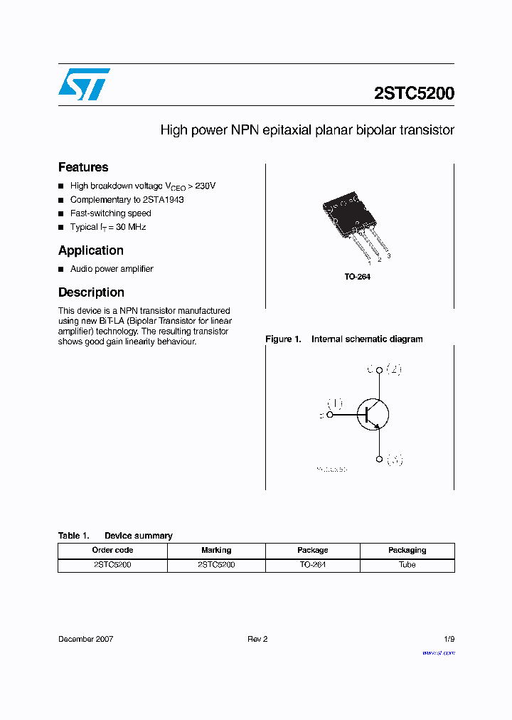 2STC5200_4137859.PDF Datasheet Download --- IC-ON-LINE