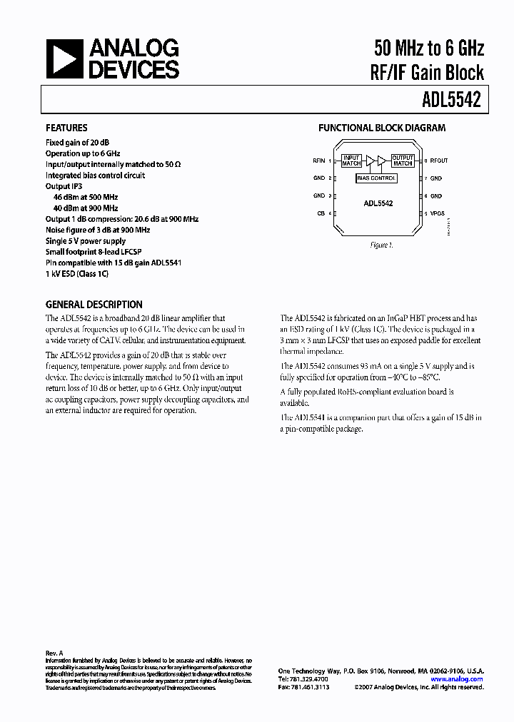 ADL5542ACPZ-R7_4121779.PDF Datasheet Download --- IC-ON-LINE