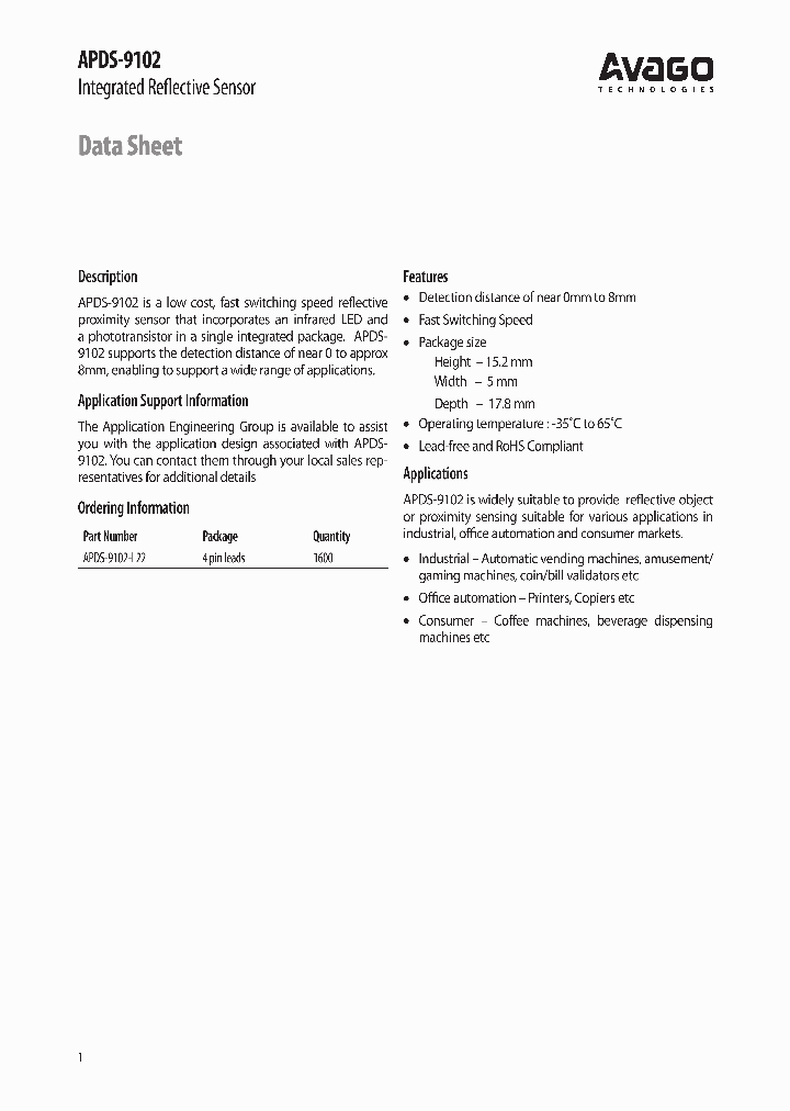APDS-9102_4111830.PDF Datasheet Download --- IC-ON-LINE