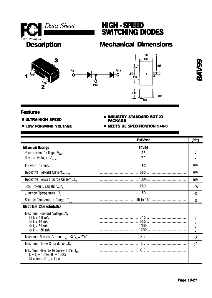 BAV99_4101030.PDF Datasheet Download --- IC-ON-LINE