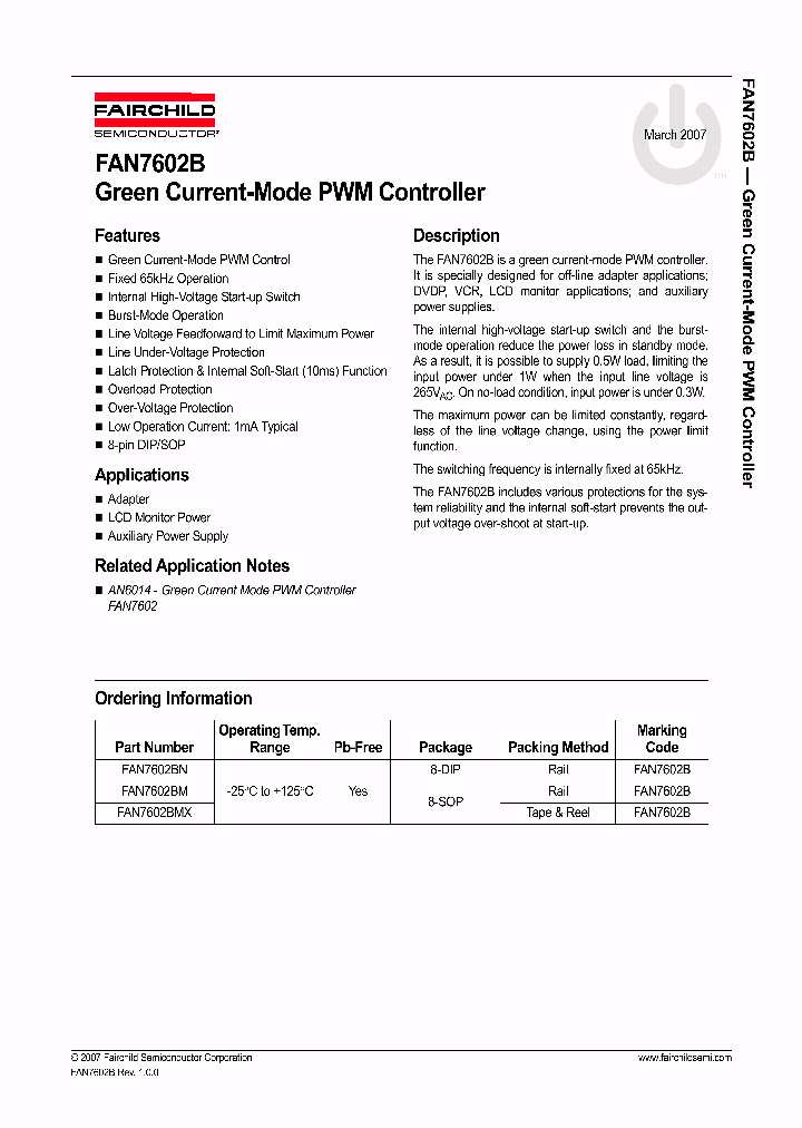 FAN7602BMX_4103794.PDF Datasheet Download --- IC-ON-LINE