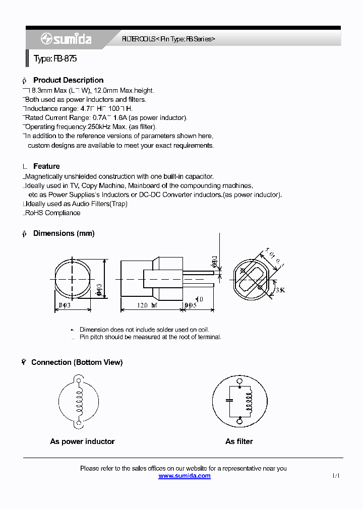 FB875NP-6R8M_4136740.PDF Datasheet Download --- IC-ON-LINE