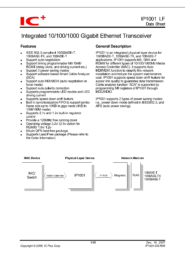 IP1001LF_4129559.PDF Datasheet Download --- IC-ON-LINE