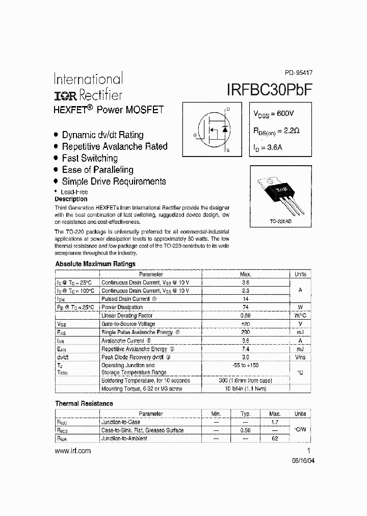 IRFBC30PBF_4115815.PDF Datasheet Download --- IC-ON-LINE
