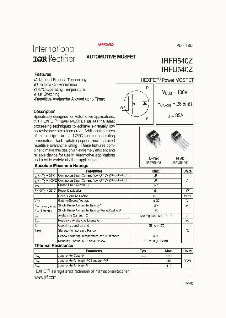 IRFR540Z_4146328.PDF Datasheet Download --- IC-ON-LINE
