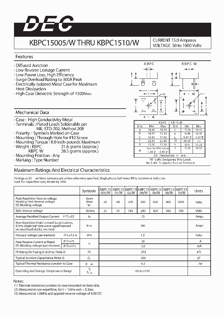 KBPC15005_4147060.PDF Datasheet Download --- IC-ON-LINE