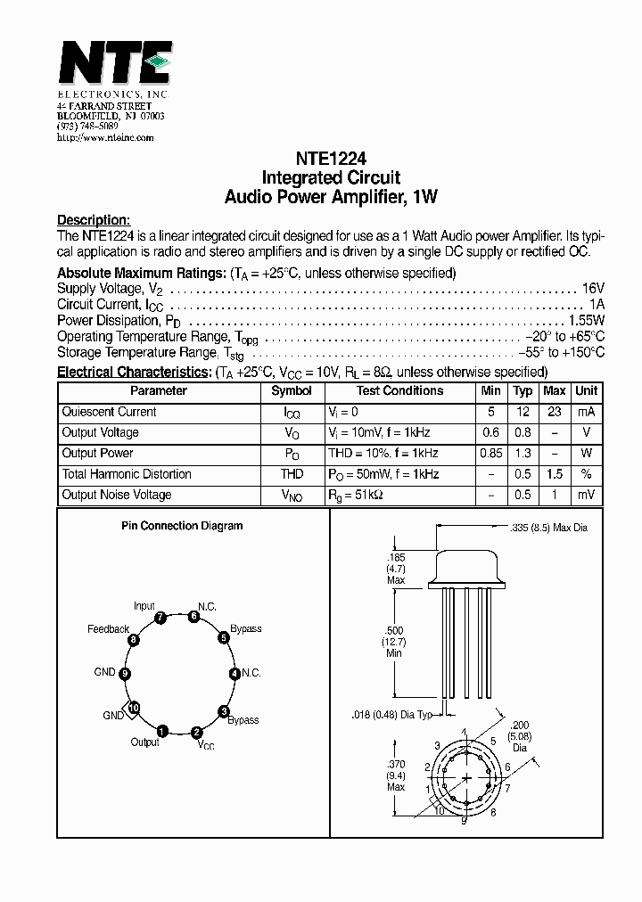 NTE1224_4138520.PDF Datasheet Download --- IC-ON-LINE