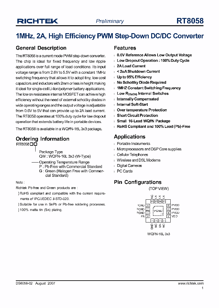 RT8058PQW_4121170.PDF Datasheet Download --- IC-ON-LINE