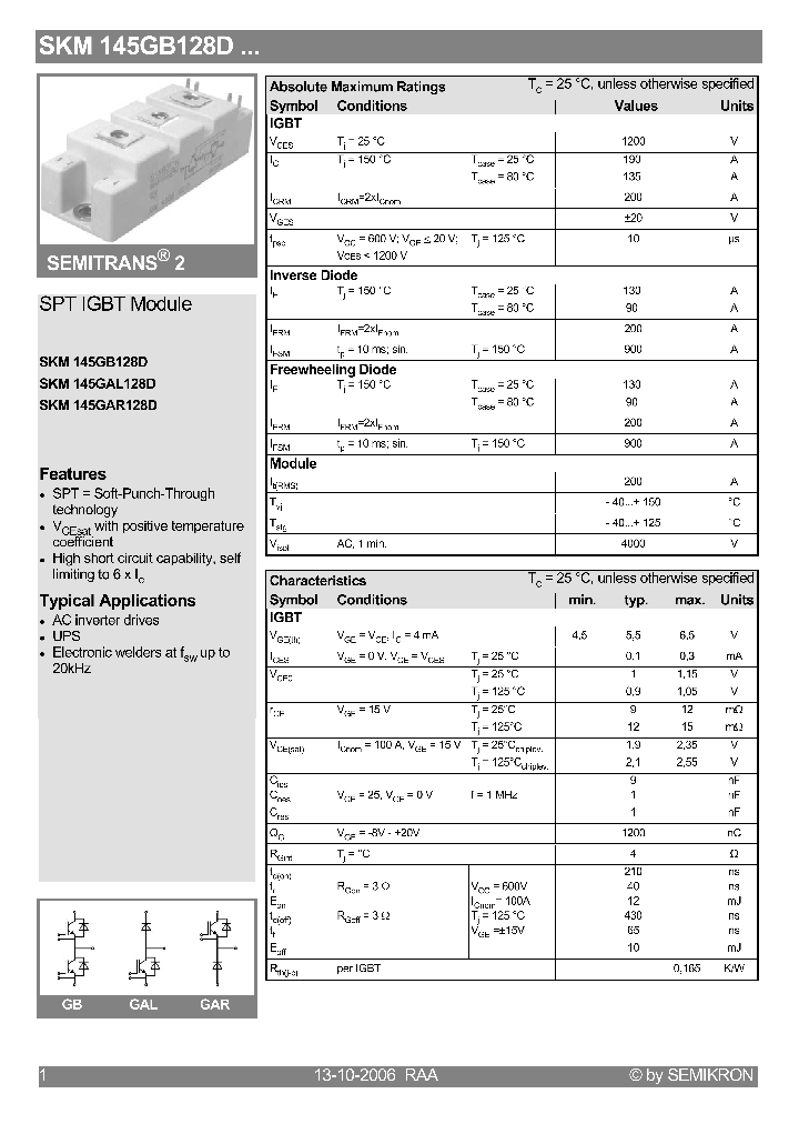 SKM145GAR128D_4131417.PDF Datasheet Download --- IC-ON-LINE
