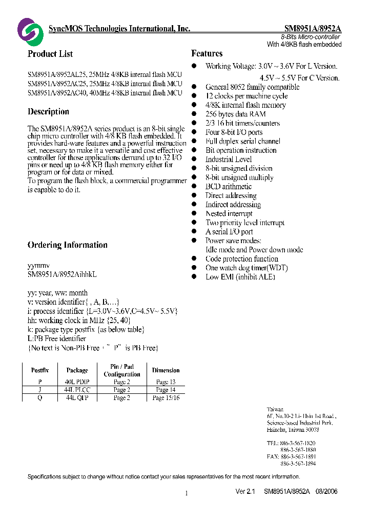 SM8952AC25_4107269.PDF Datasheet Download --- IC-ON-LINE