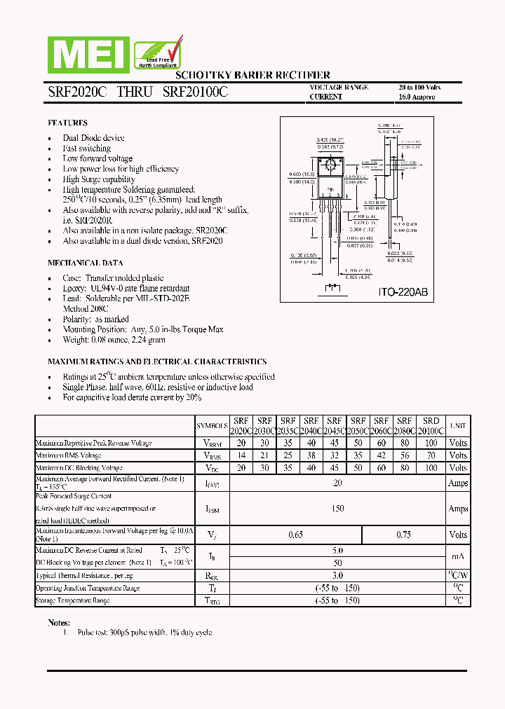 SRF20100C_4145377.PDF Datasheet Download --- IC-ON-LINE