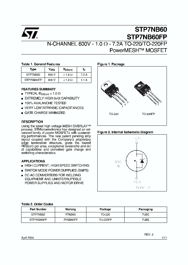 STP7NB6007_4127498.PDF Datasheet Download --- IC-ON-LINE
