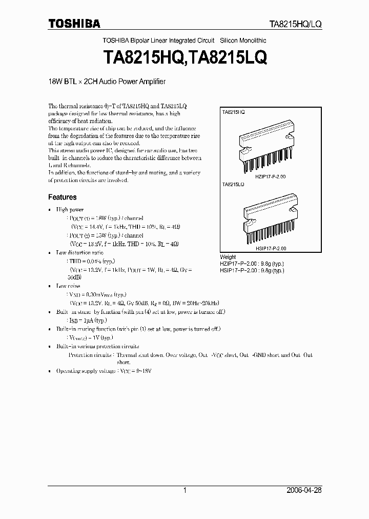TA8215HQ_4145551.PDF Datasheet Download --- IC-ON-LINE