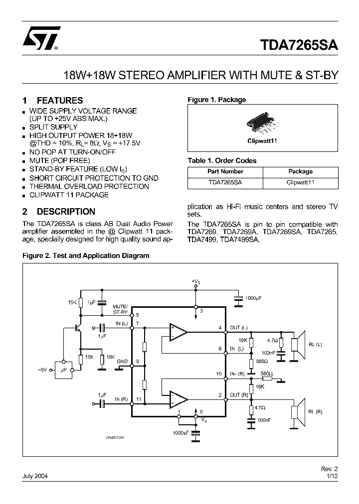 TDA7265SA_4128564.PDF Datasheet Download --- IC-ON-LINE