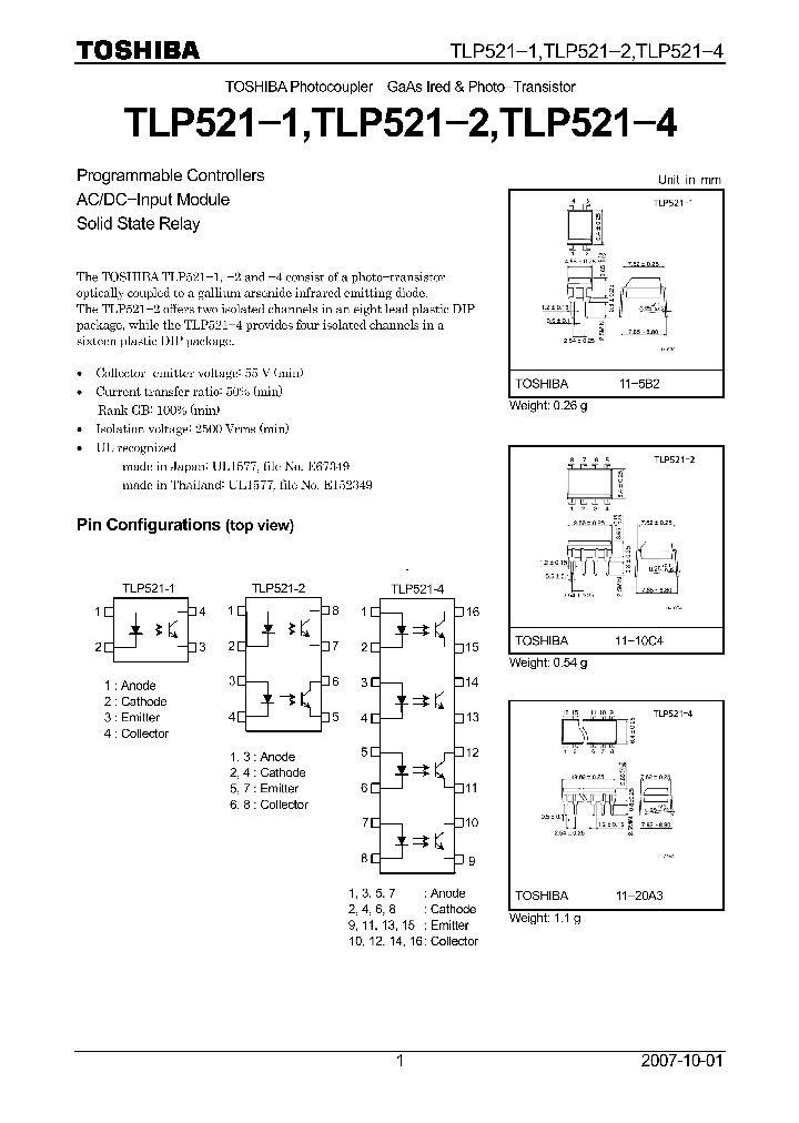 TLP521-107_4108789.PDF Datasheet Download --- IC-ON-LINE