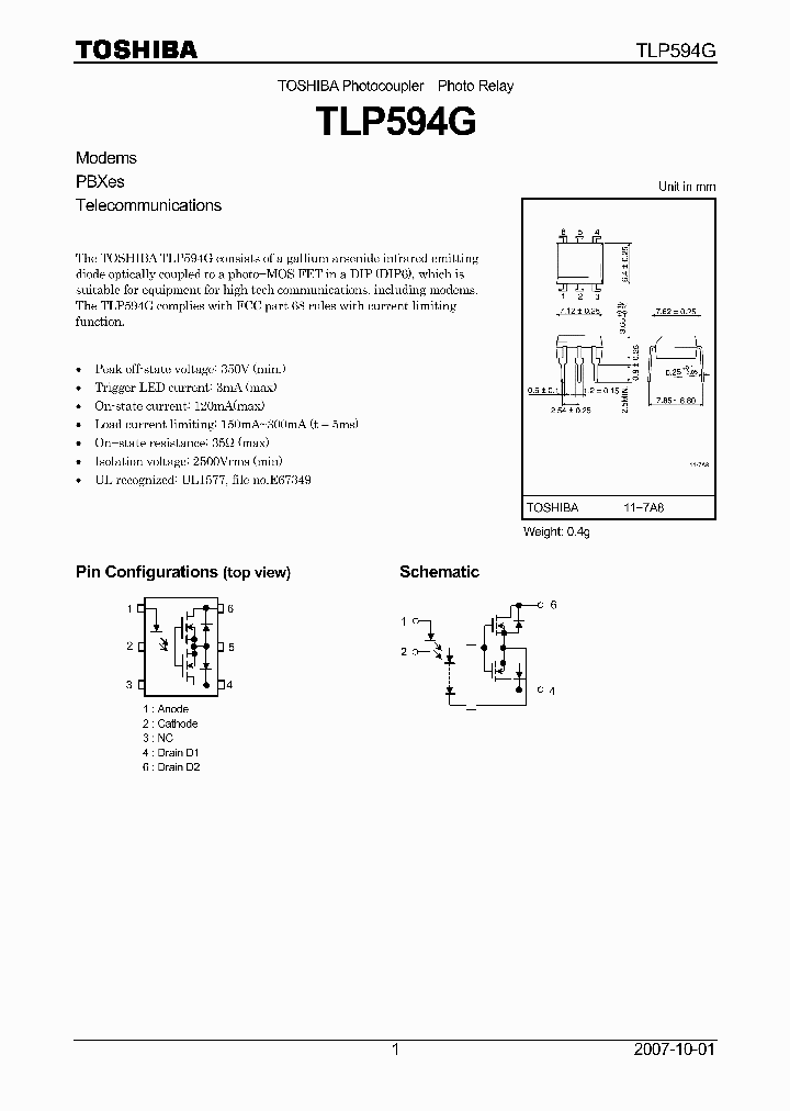 TLP594G07_4110020.PDF Datasheet Download --- IC-ON-LINE