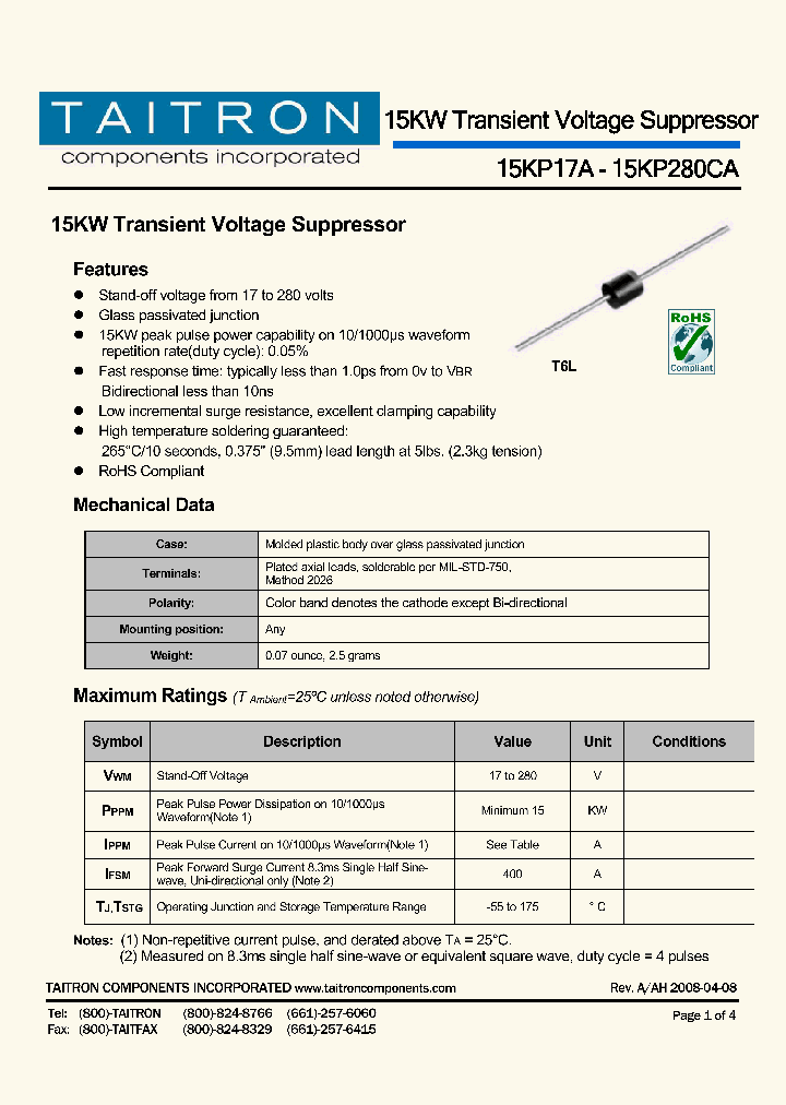 15KP33A_4198428.PDF Datasheet Download --- IC-ON-LINE
