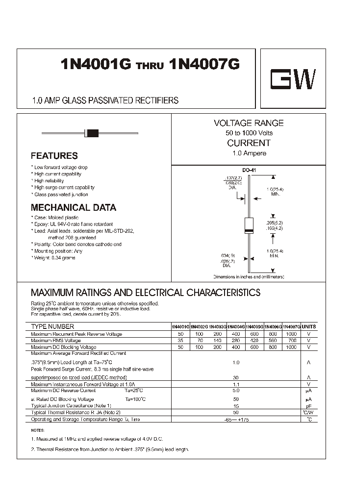1N4001G_4425359.PDF Datasheet Download --- IC-ON-LINE