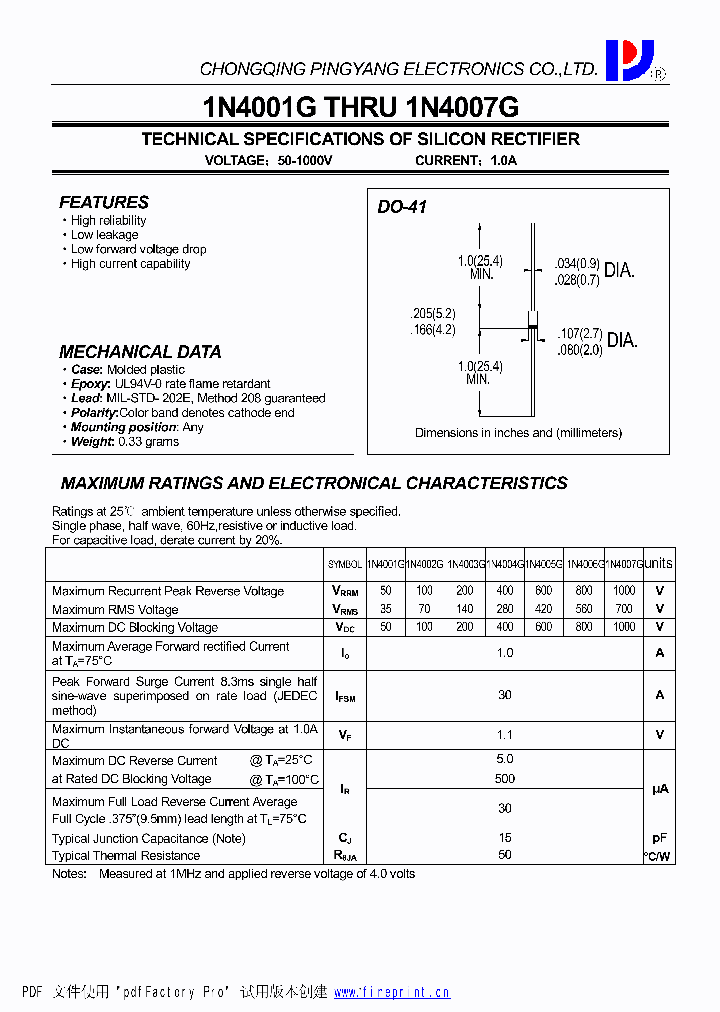1N4001G_4425362.PDF Datasheet Download --- IC-ON-LINE