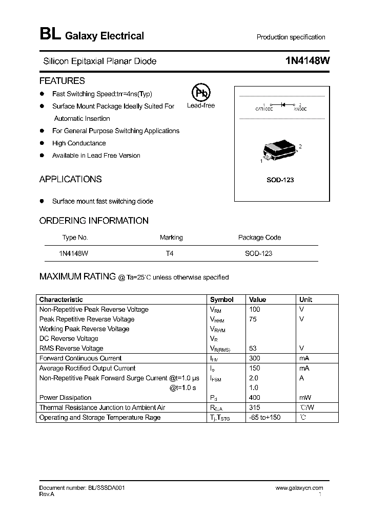 1N4148W_4232245.PDF Datasheet Download --- IC-ON-LINE