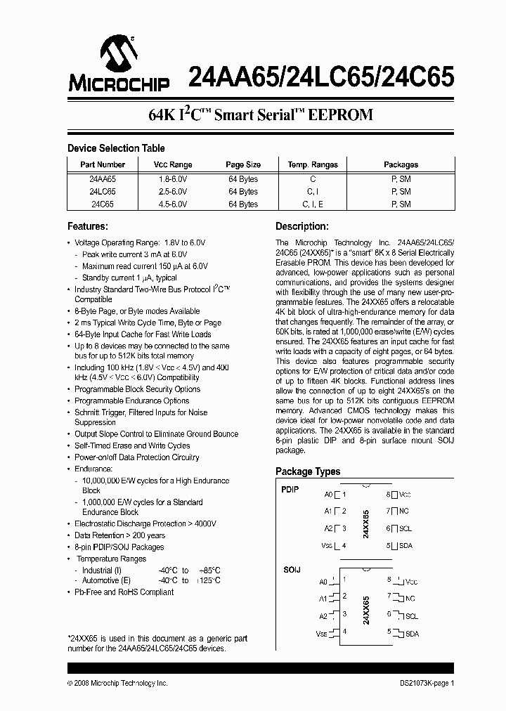 24AA65T-SM_4547340.PDF Datasheet Download --- IC-ON-LINE