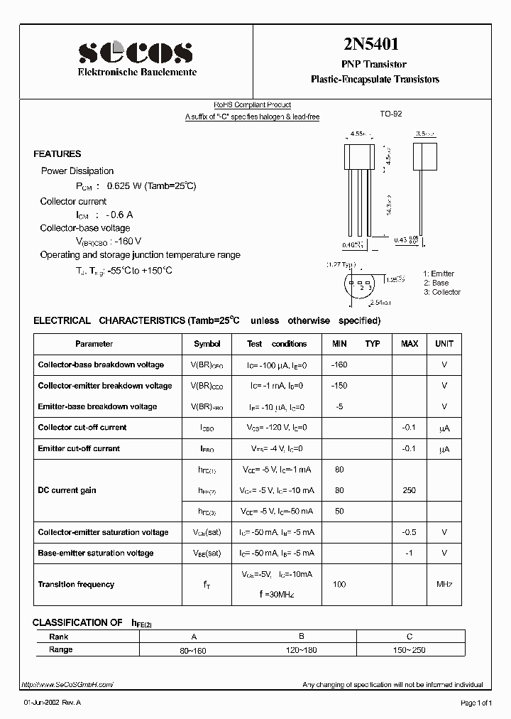 2N5401_4434729.PDF Datasheet Download --- IC-ON-LINE