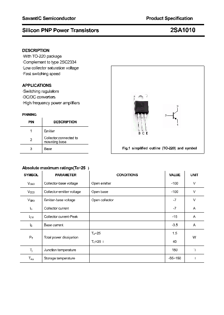 2SA1010_4428643.PDF Datasheet Download --- IC-ON-LINE