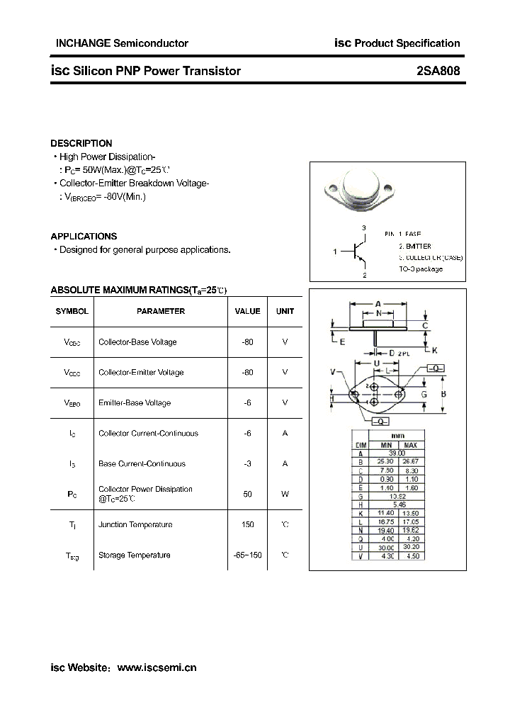 2SA808_4399560.PDF Datasheet Download --- IC-ON-LINE
