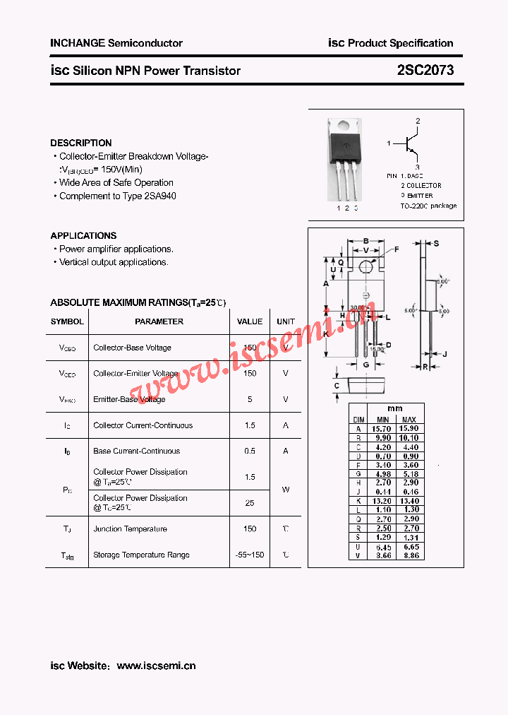 2SC2073_4365104.PDF Datasheet Download --- IC-ON-LINE