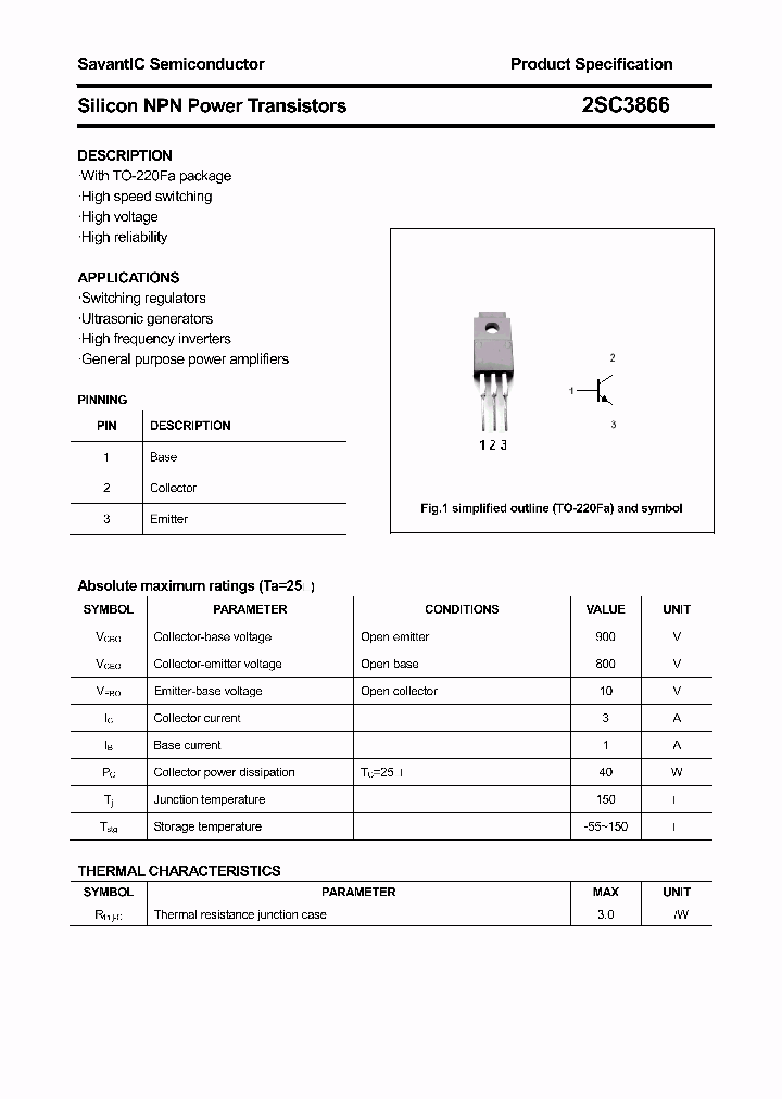 2SC3866_4387950.PDF Datasheet Download --- IC-ON-LINE